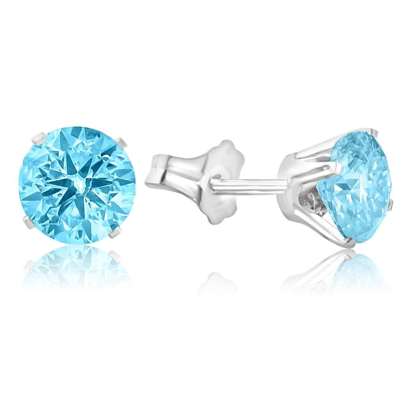 2ct Blue Moissanite Studs 14K White Gold Earrings