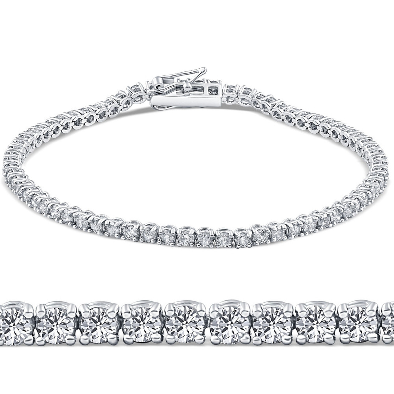 3ct Diamond Tennis Bracelet 14K White Gold Round Brilliant Cut 7 Inches G H SI