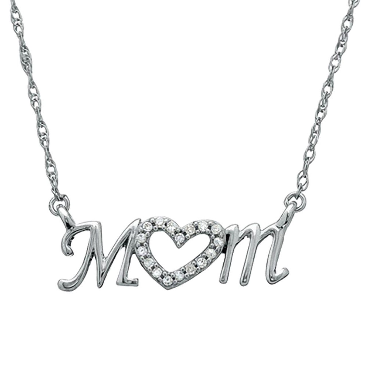 Diamond Heart Mom Pendant 10k White Gold Women s Necklace
