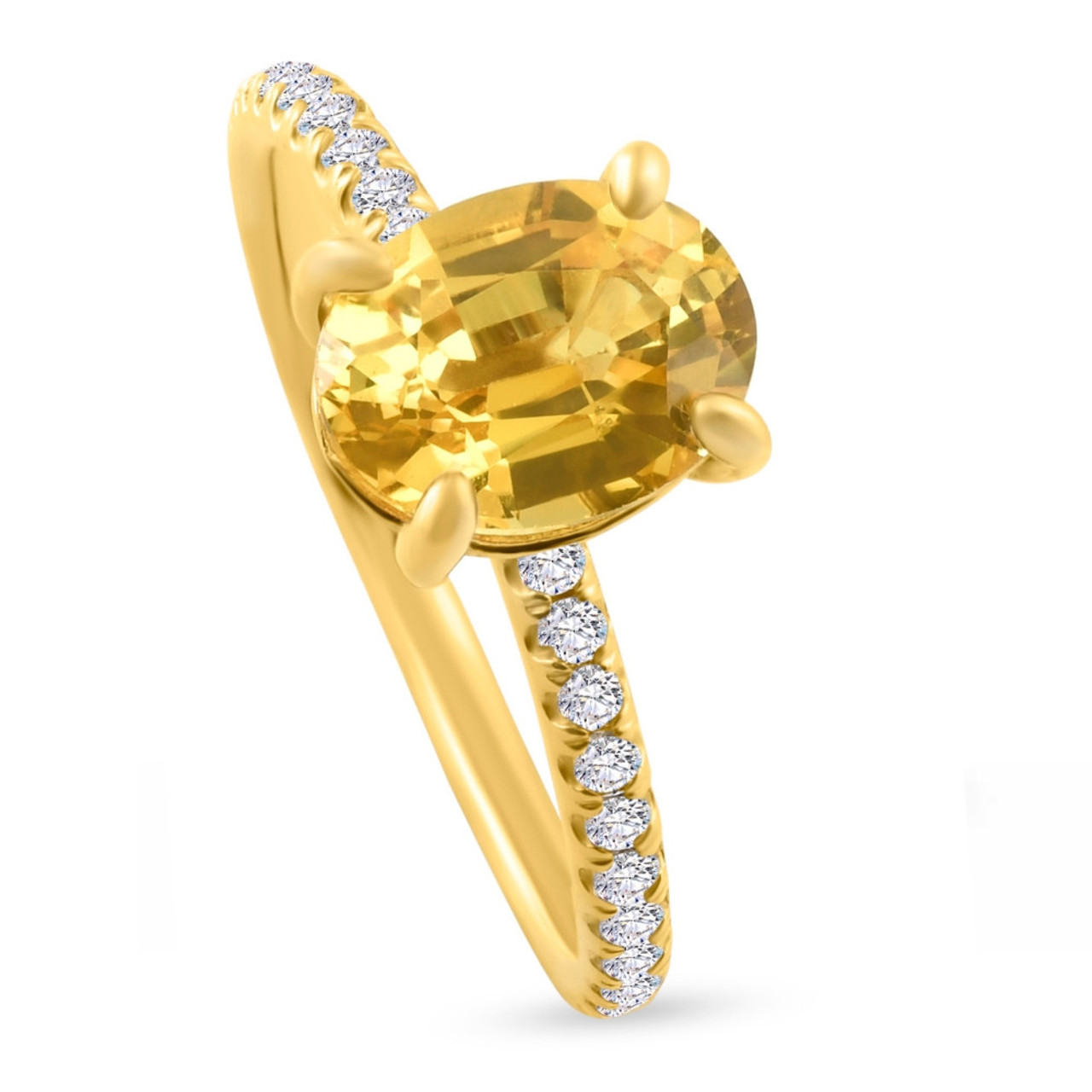 2 3 4Ct Oval Yellow Sapphire Diamond Ring 14k Yellow Gold Lab Grown G H VS
