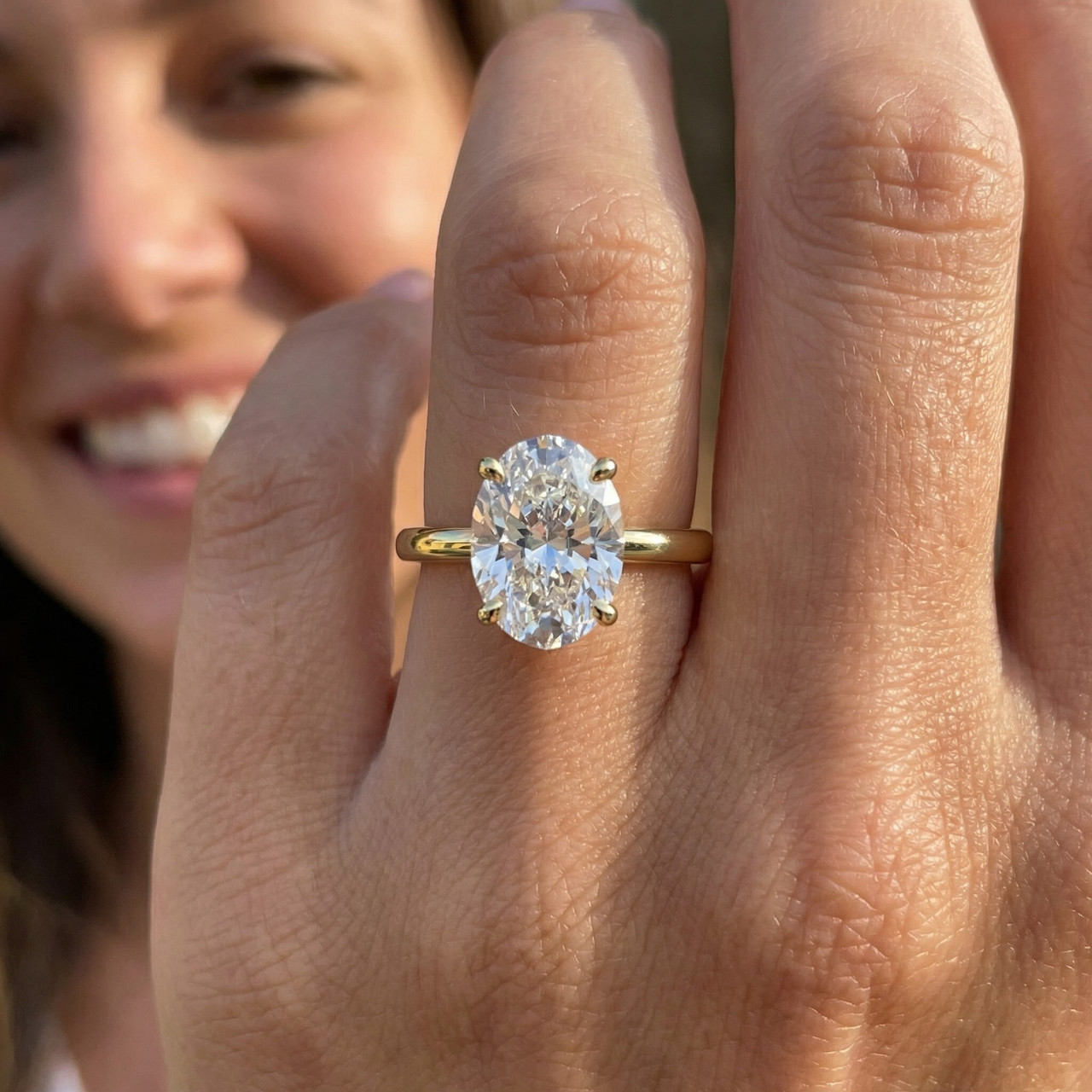 Certified 3.10Ct Oval Diamond Side Halo Engagement Ring in 14k Gold