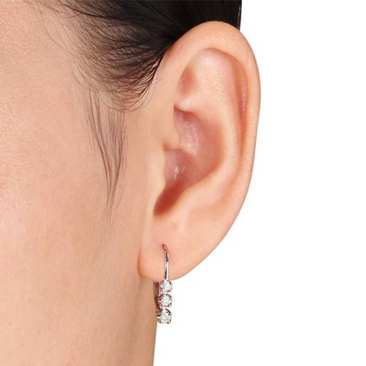 Pompeii3 1 2ct 3 Stone Diamond Earrings 14K Yellow Gold Lever Back Hoops