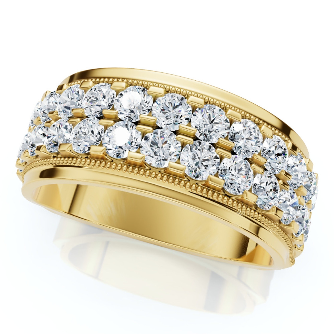 2Ct Men s Diamond Double Row Wedding Ring Polished Band in White or Yellow Gold G H I2 I3
