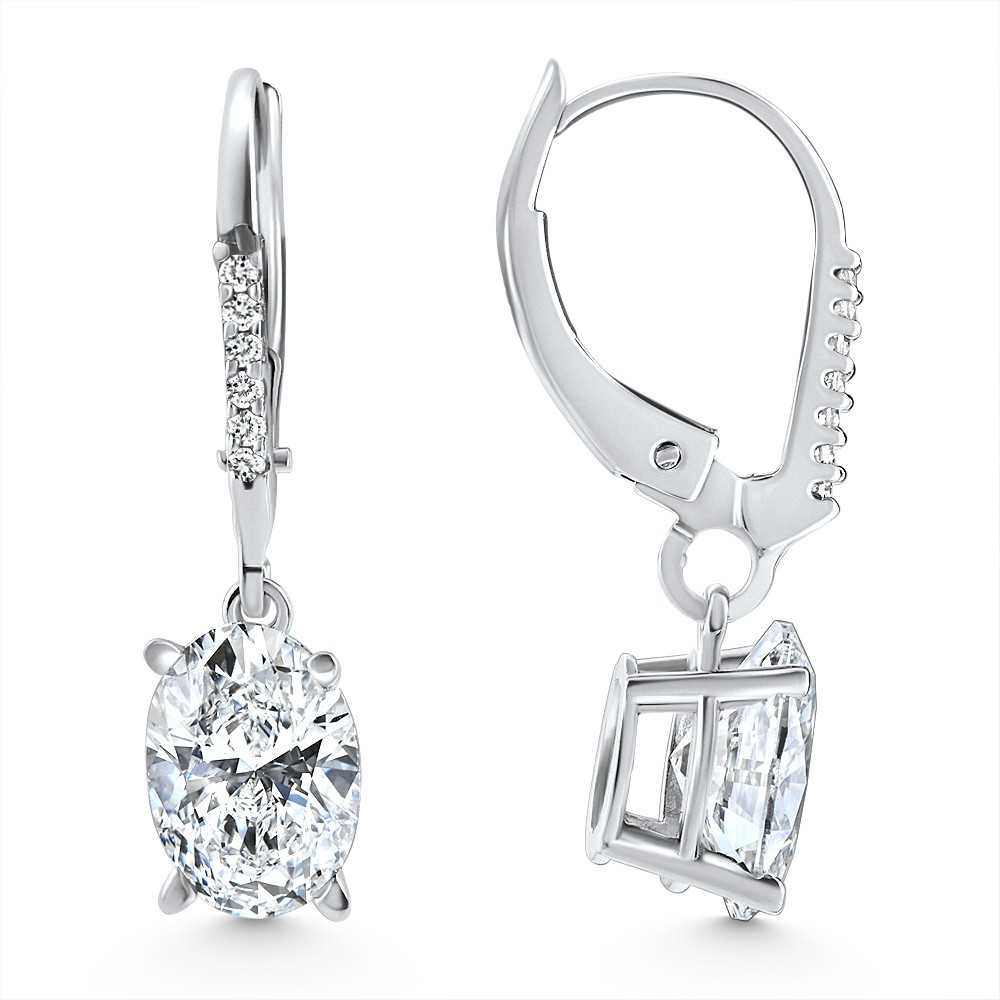 2.07Ct TW Oval Diamond Dangle Lever Back Hoops 10k White Gold Lab Grown