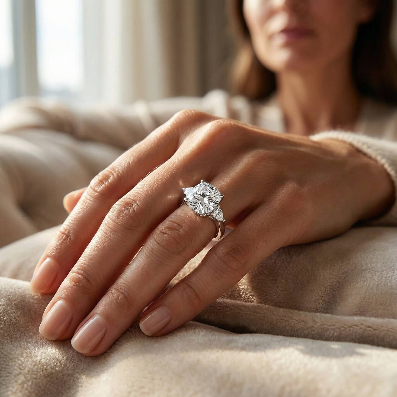 Certified 7 1/3Ct Sharon Square Cushion Diamond Engagement Ring Gold ...