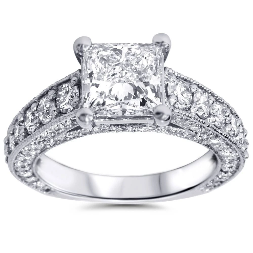 Certified 3 3/4ct Princess Cut Lab Grown Diamond Engagement Ring 14K ...