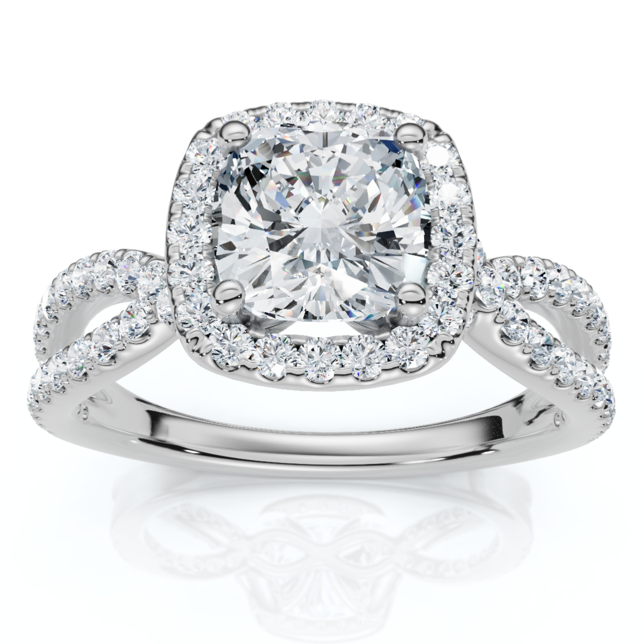 Cushion cut halo engagement rings with twisted band store