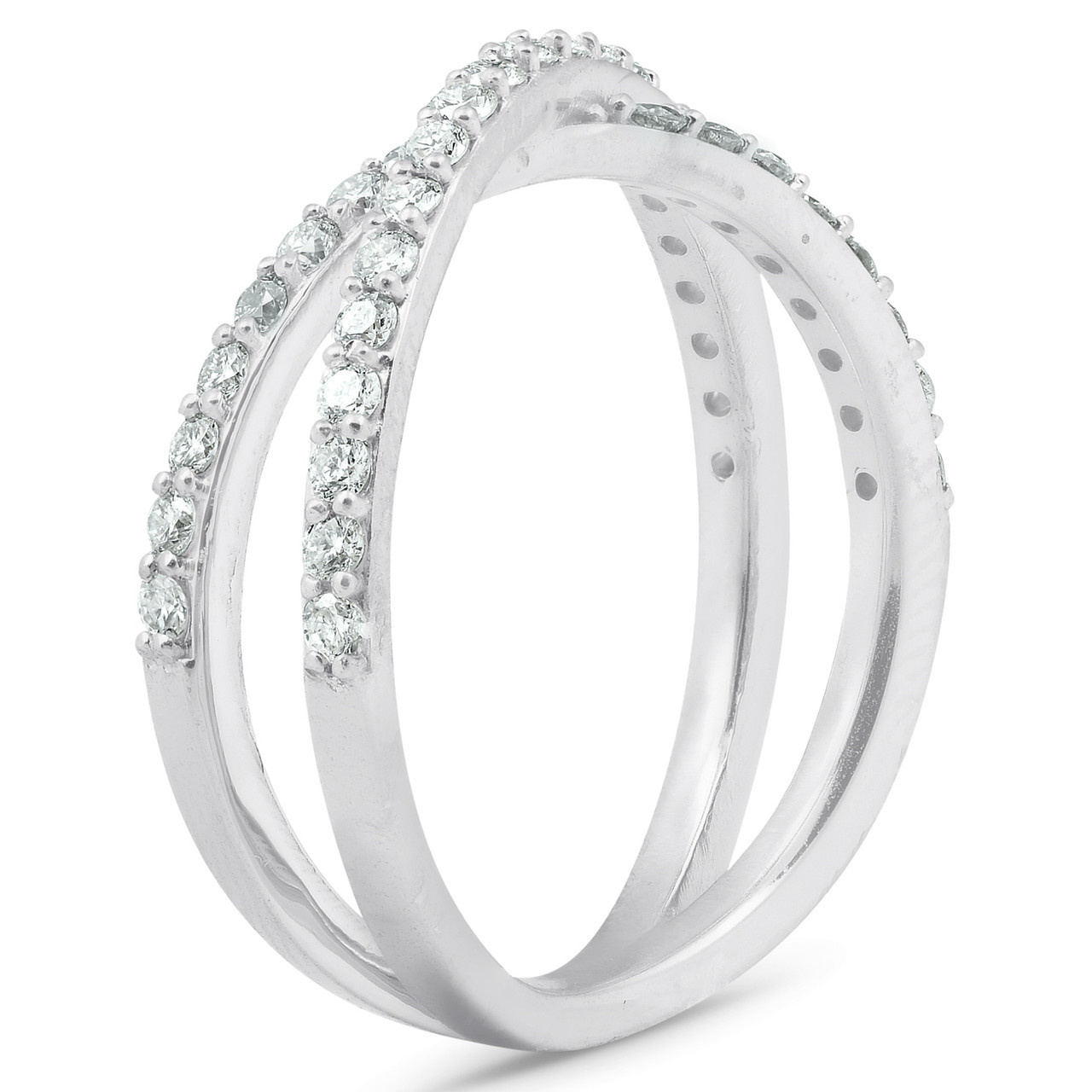 1/2Ct Diamond X Ring Wide Womens Fashion Design Multi Row Band 10k ...