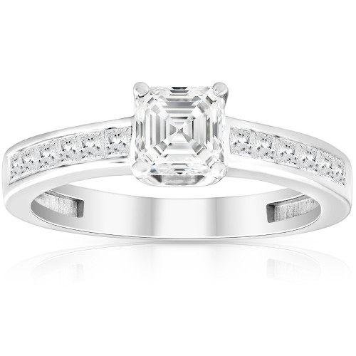 3 3/4 Ct Three Stone Asscher Cut Moissanite Engagement Ring 14k White Gold