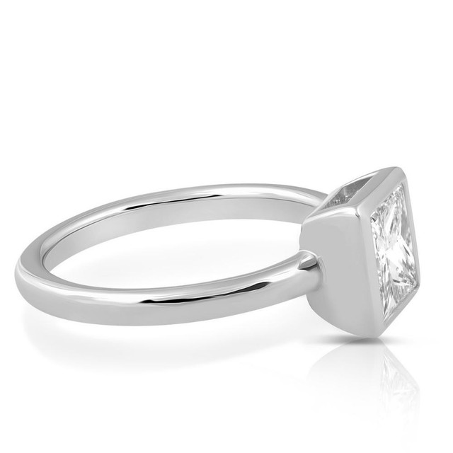 2 Ct Princess Cut Diamond Solitaire Bezel Engagement Ring Lab Grown ...