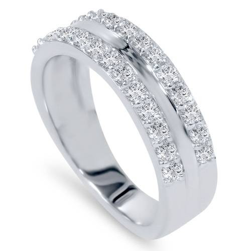 3/4ct Diamond Double Row Wedding Ring 14K White Gold