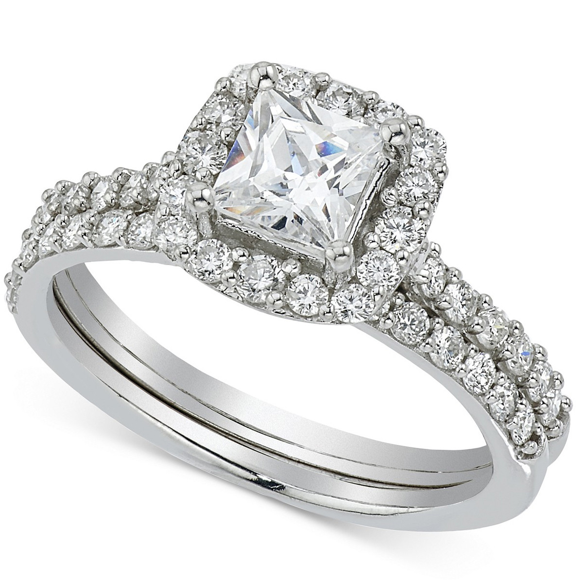2 Ct Princess Cut Halo Diamond Engagement Ring Wedding Set 14k White Gold