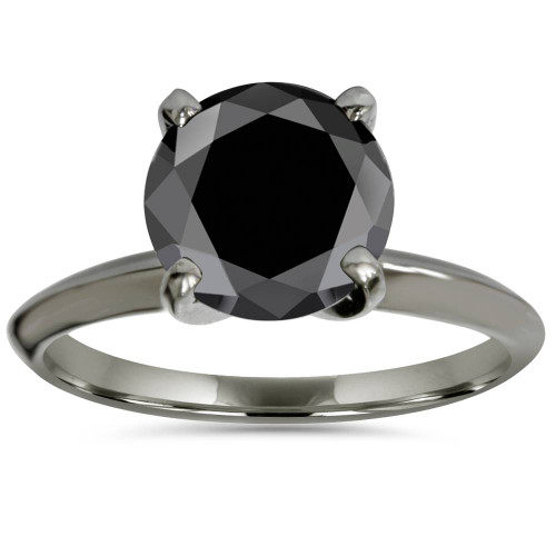 8MM Black Spinel Solitaire Round Engagement Ring 14k White Gold