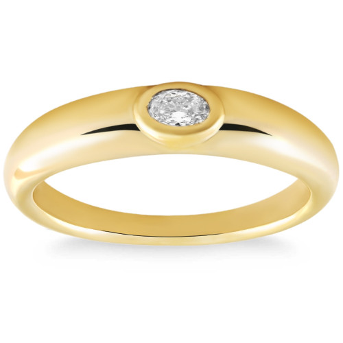 Oval Diamond 14k Yellow Gold Stackable Dome Polished Band Bezel Ring ...