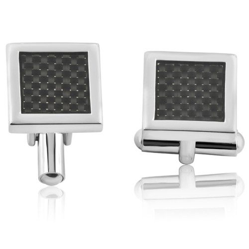 Men's Stainless Steel And Black Carbon Fiber Rectangle Polished ...