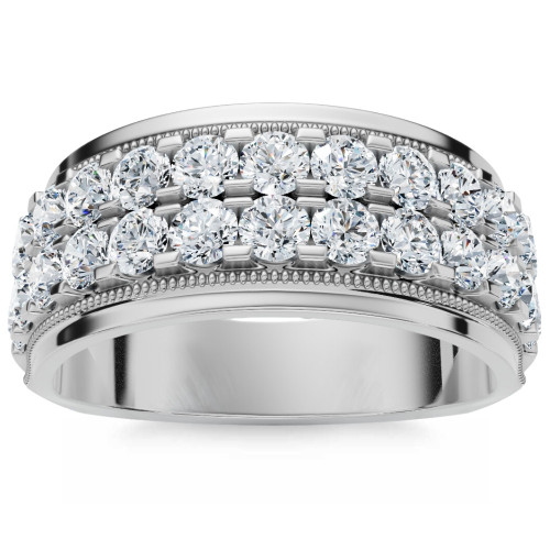 2Ct Men's Diamond Double Row Wedding Ring Polished Band in White or ...