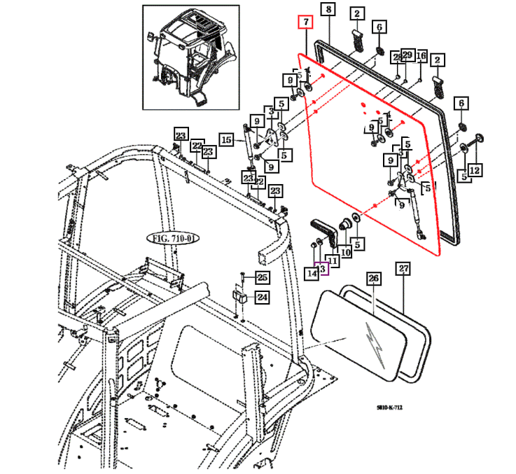 Mahindra Rear Cab Glass 10 Hole 14527042111 for 5010/6010/6110, 2555 ...
