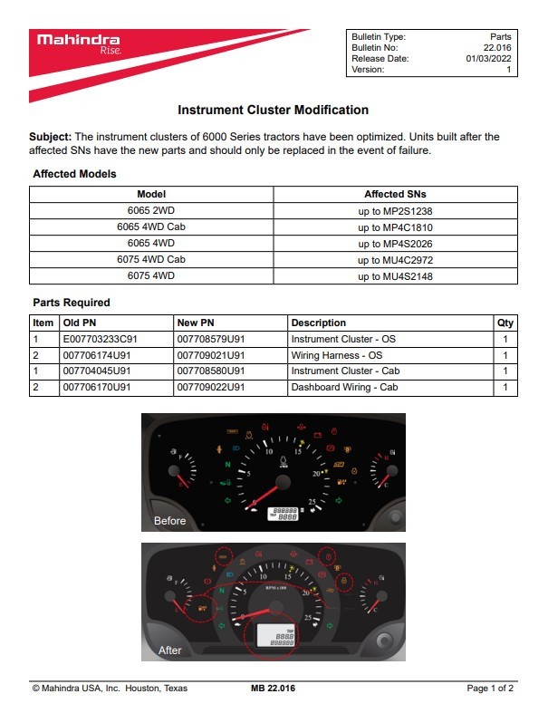 INSTRUMENT CLUSTER ASSEMBLY FOR MAHINDRA TRACTOR (007708580U91)