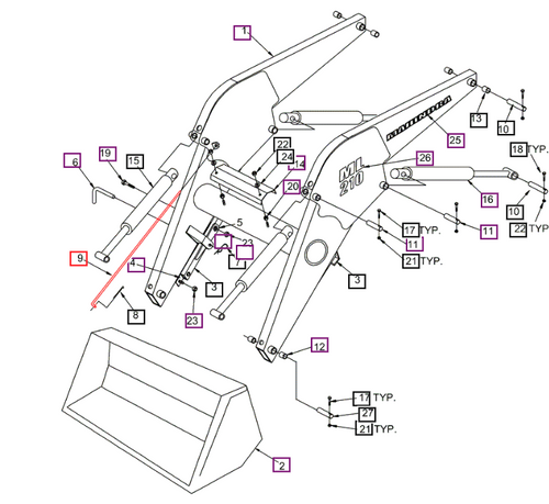 Buhler / KMW Loader Bucket Leveling Rod 48" BUH114524 for ML210, ML230 ...