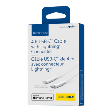 INSIGNIA - USB-C Cable with Lightning Connector 4ft