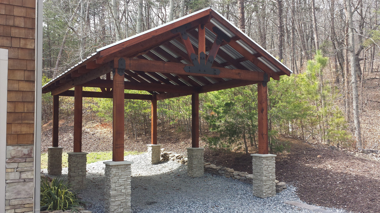 Timber Carport Design with Stacked Stone Column Bases - Barron Designs