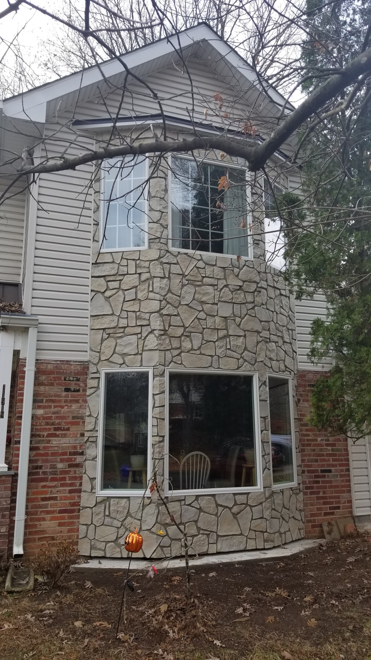 Bay Window Exterior Design with Fieldstone - Barron Designs