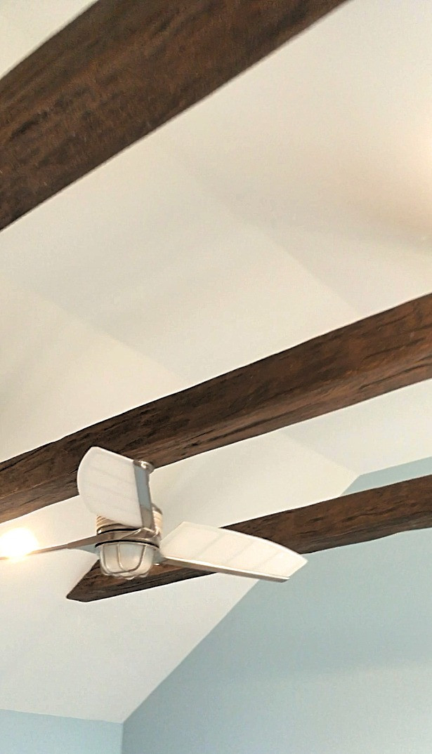 Hanging a Ceiling Fan from Suspended Faux Beams - Barron Designs