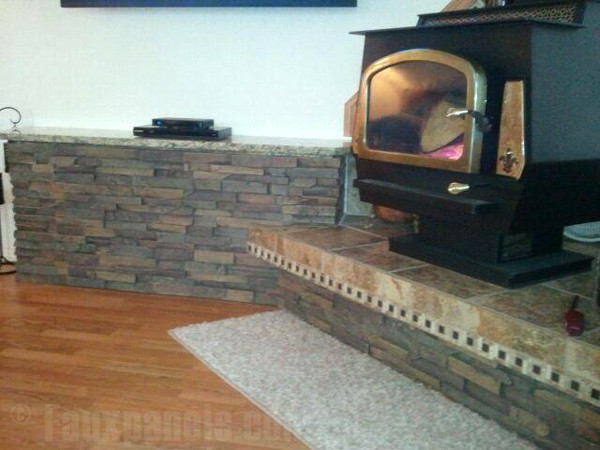 Wood Stove Platform with a Dry Stack Stone Look - Barron Designs
