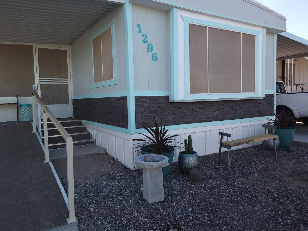 Stone-Style Exterior Siding on a Vintage Mobile Home - Barron Designs