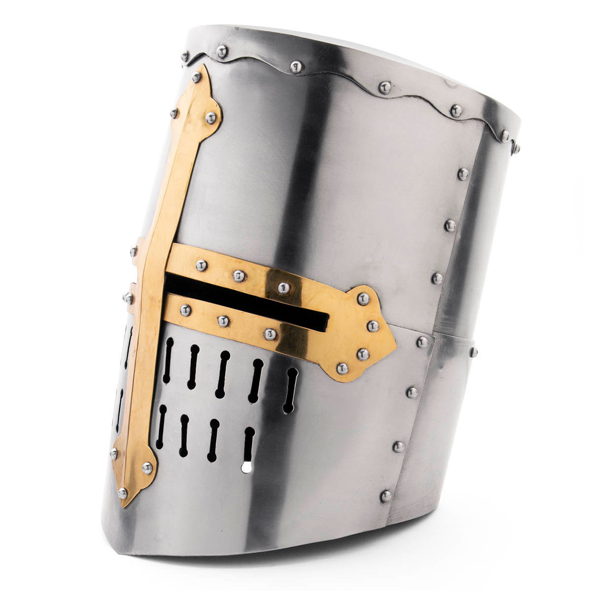 Medieval Great Helm with Brass Reinforcing bands - MuseumReplicas.com