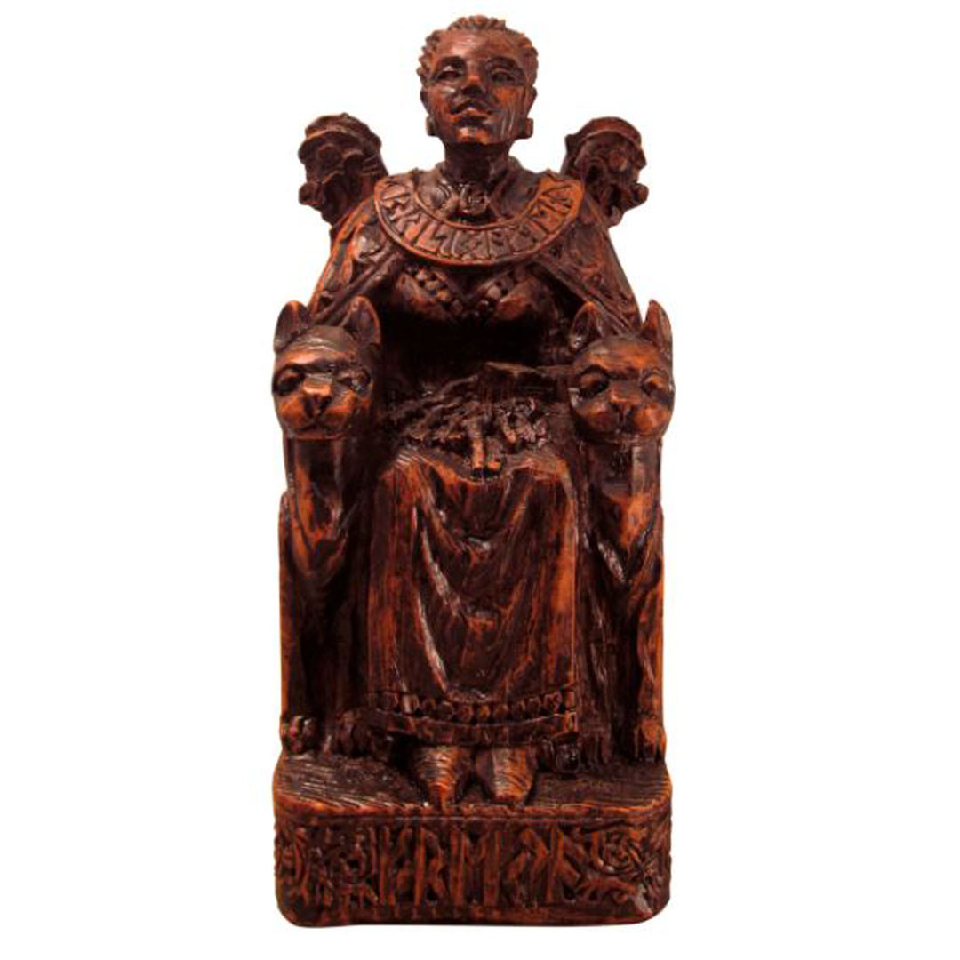 Seated Freya Statue Wood Finish | Shop Viking Shield