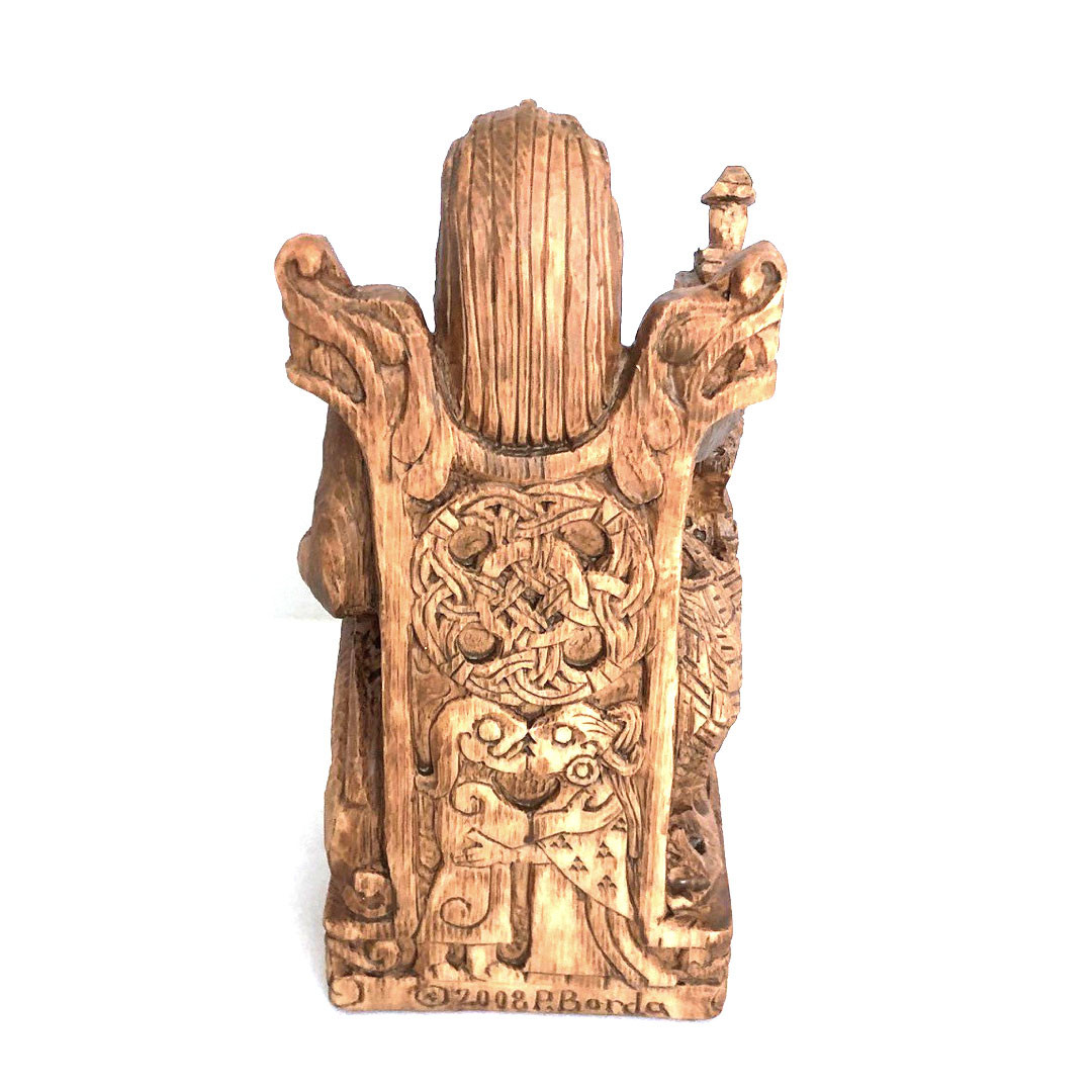 Seated Freyr Statue by Paul Borda. Wood Finish. - Viking Shield