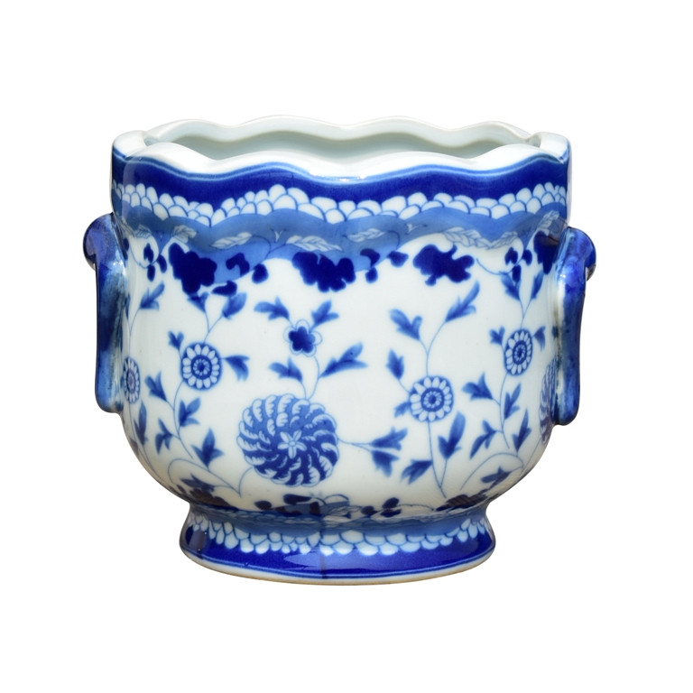 Round Blue and White Chinoiserie Planter Cachepot - The Silver Oyster