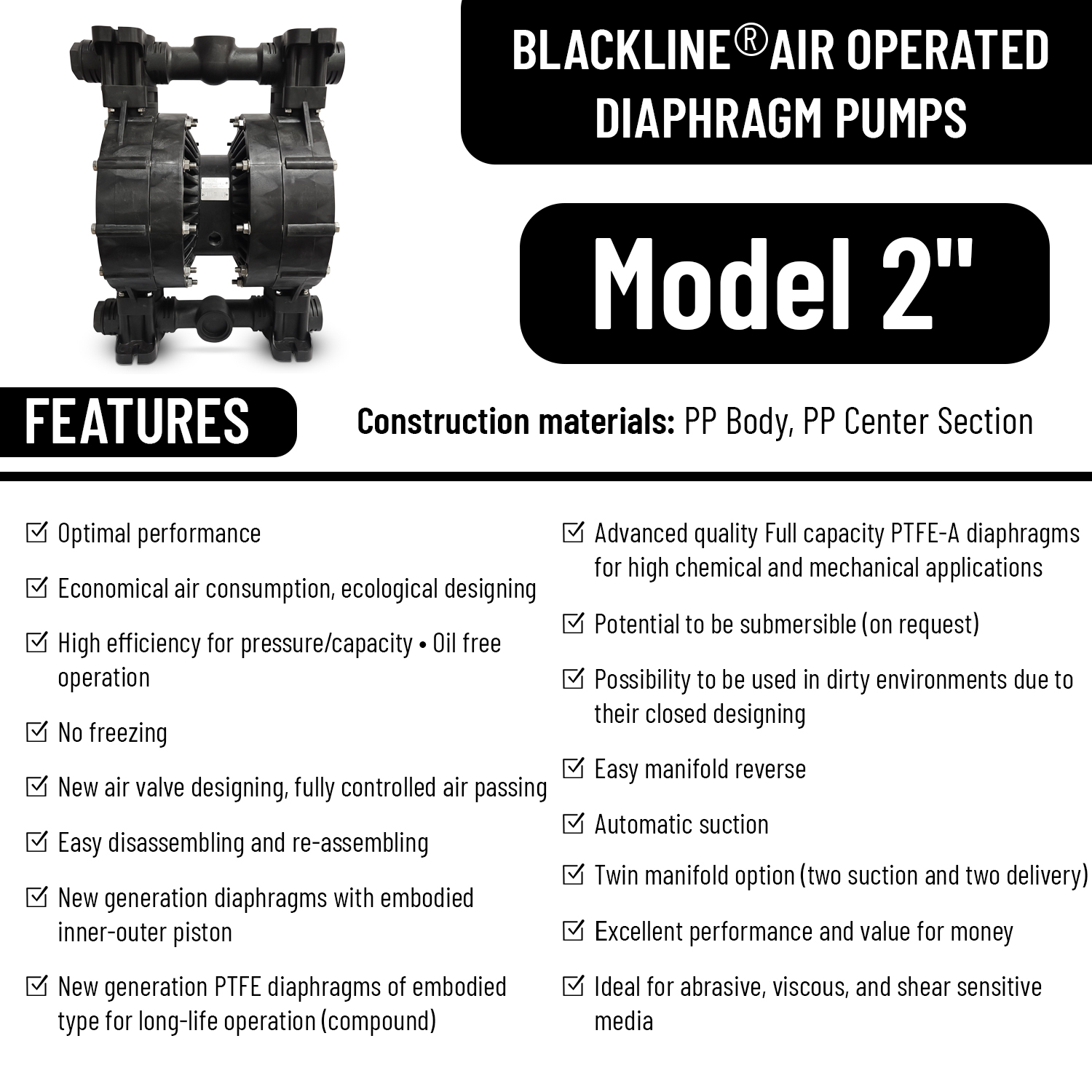 2” Bolted Non-Metallic Polypropylene Pump (157 Gpm)