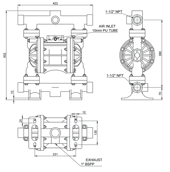 Teryair 1-1/2" Polypropylene AODD, ADP Valve - Air Industrial Works