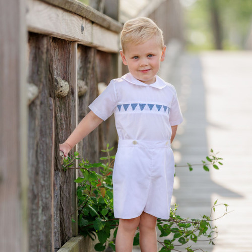 Baby Boy & Toddler White Triangle Smocked Bobby Suit I Feltman Brothers