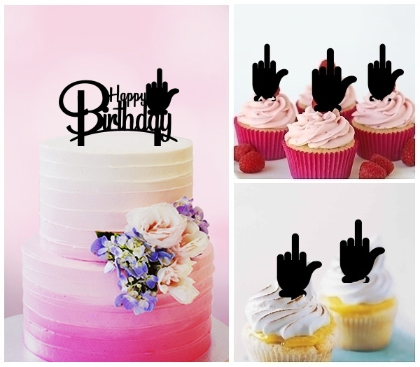 TC0243 Funny Happy Birthday Middle Finger Party Wedding Birthday ...