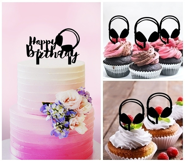 TC0251 Happy Birthday Headphone Party Wedding Birthday Acrylic Cake ...