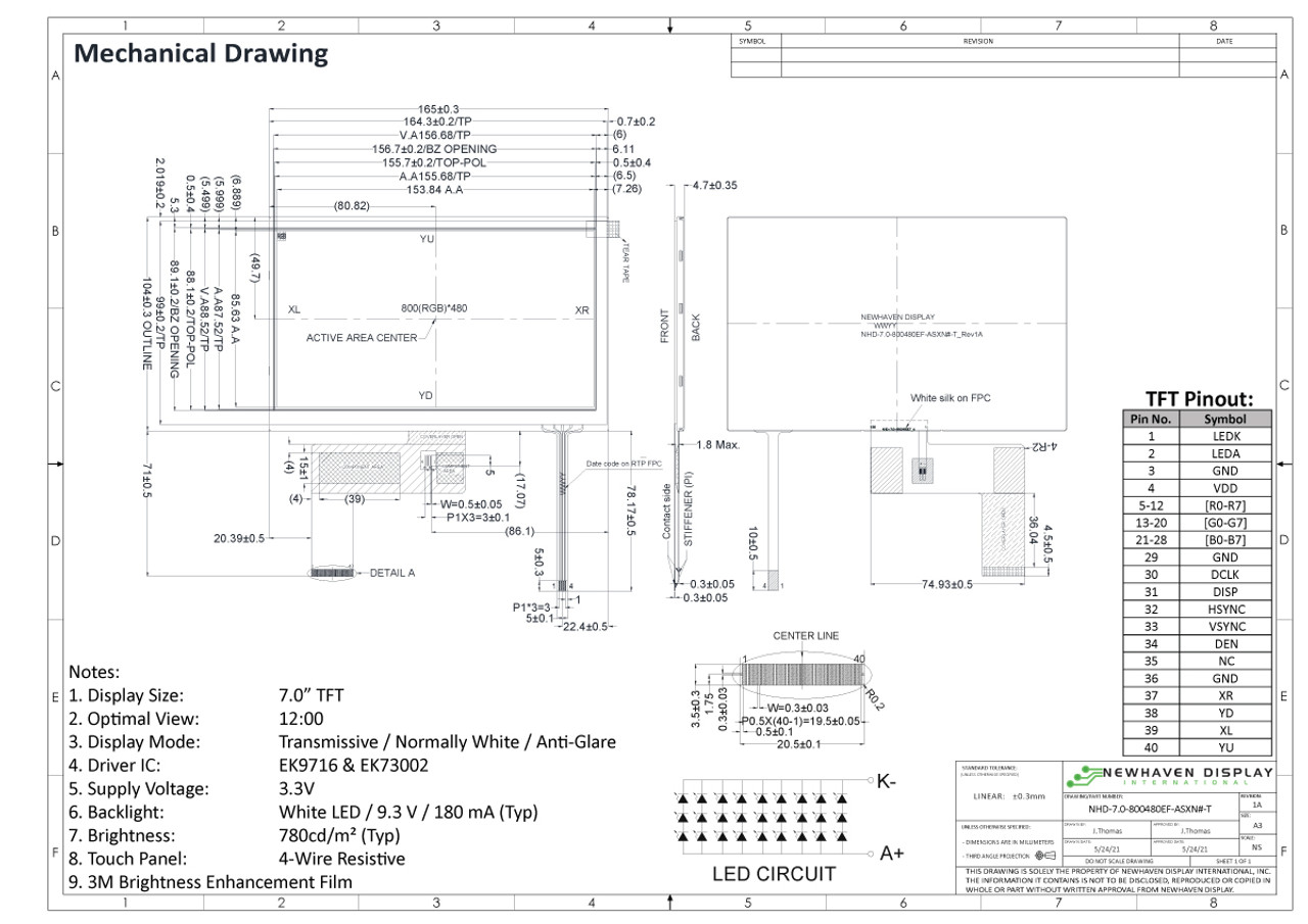 7.0 inch Sunlight Readable Resistive TFT Display