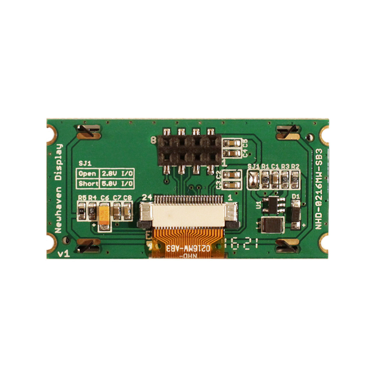 Blue 16x2 Character Modular OLED with SPI + Pin Header