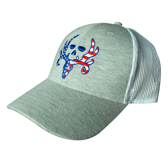 Red, White & Blue Skull Mesh Back Cap - Bone Collector