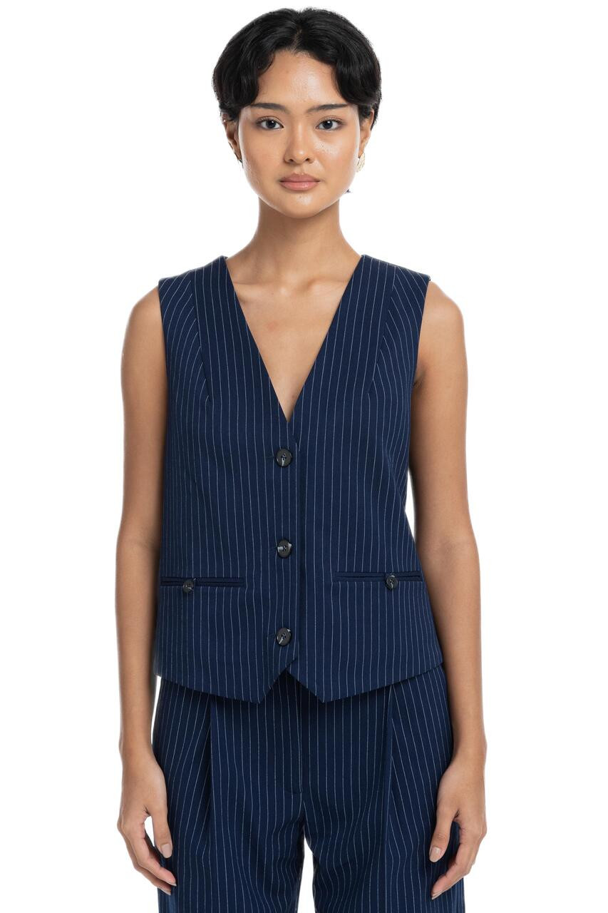 SHONA JOY Hayden Oversized Vest - Navy Ivory | WearThat