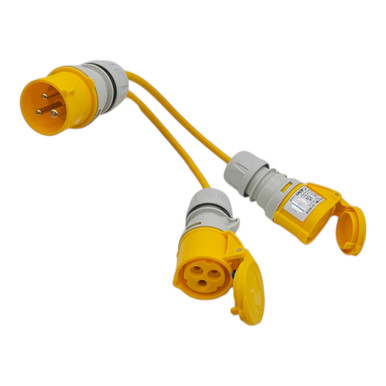 HDIUK 110V 16A Site Power Splitter, 16A Yellow CEE Plug to 2 x 16A CEE ...