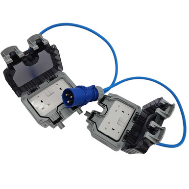 32A CEE Plug Power Splitter – Twin IP66 UK Sockets
