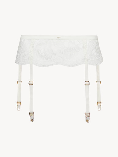 Strumpfhalter in Offwhite mit Leavers-Spitze aus Baumwolle | La Perla