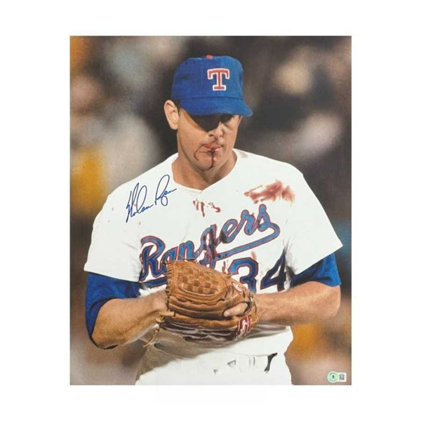 Nolan Ryan Autographed Texas Rangers 8x10 Photo - BAS (Bloody)
