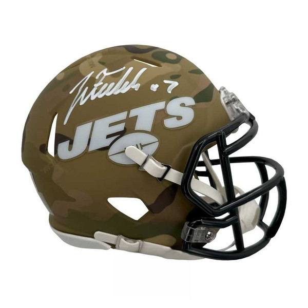 Justin Fields Autographed Mini Helmet - BAS |Jets Camo