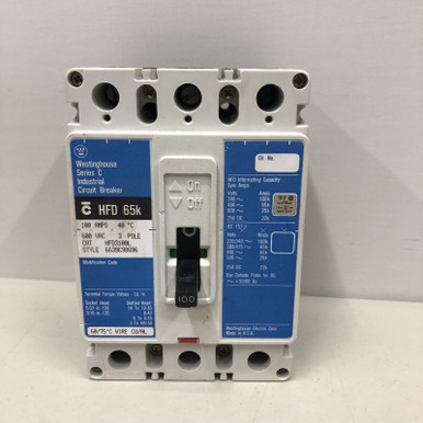 Westinghouse Hfd3100L Circuit Breaker 100A 600V