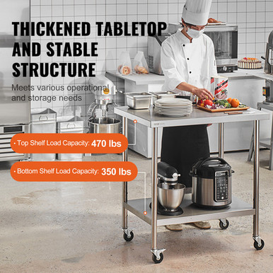 VEVOR 30x36 Inch Stainless Steel Prep Table with 4 Casters