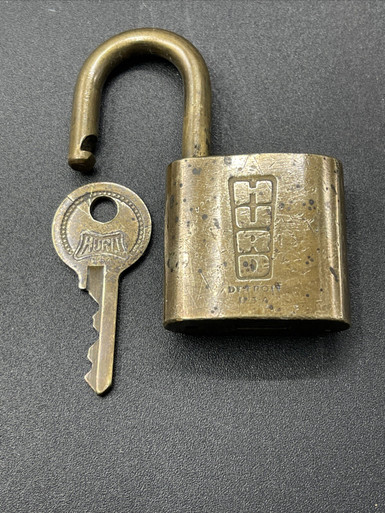 Vintage US Navy Hurd Brass Padlock with Key - Antique Lock